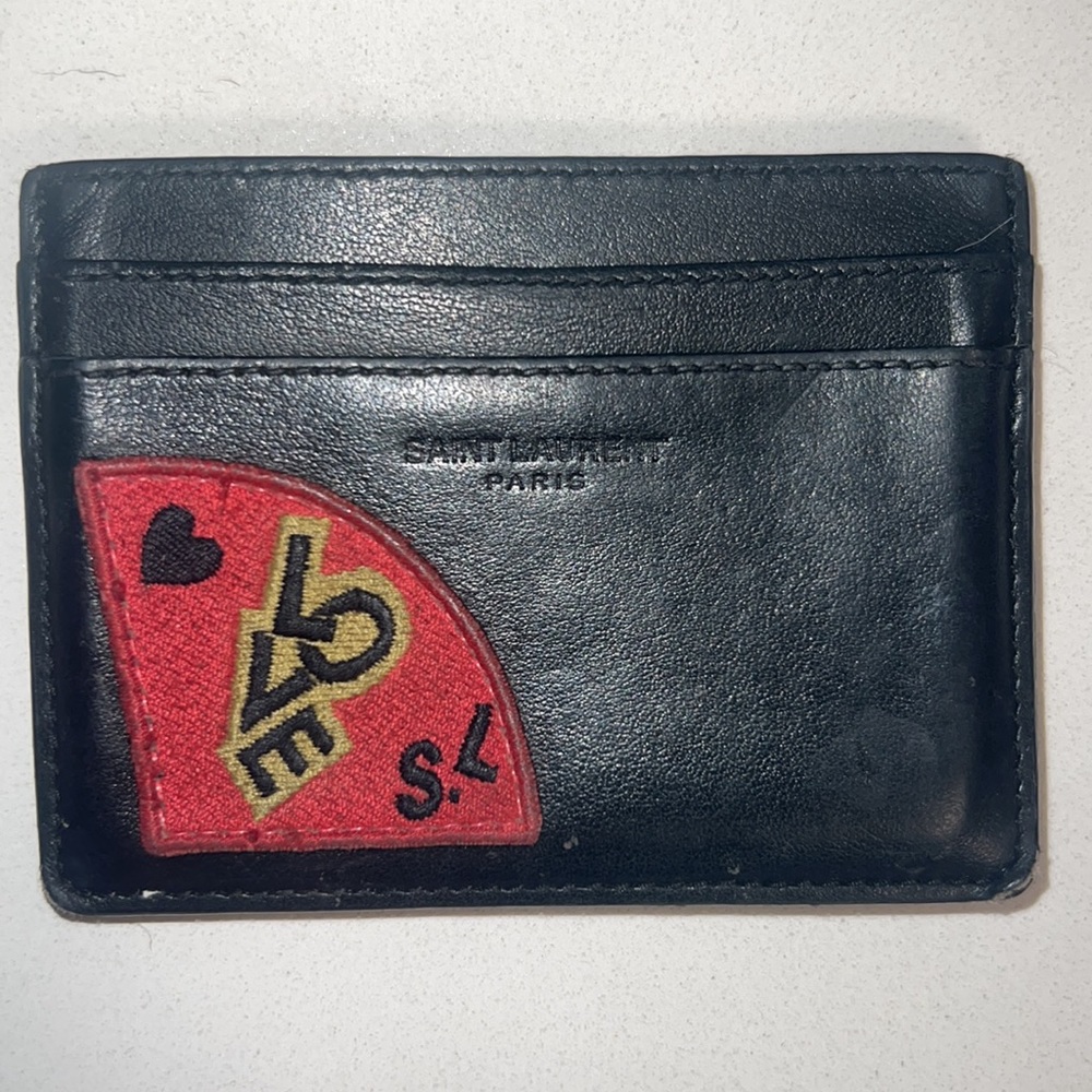 Ysl Black Leather Heart Patch Credit Card Holder Love… - Gem